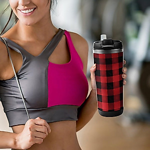Red Black Buffalo Check Plaid Pattern Travel Coffee Mug Stainless Steel Water Bottles Insulated Water Bottle Travel Mug Insulated Tumblers Travel Coffee Tumbler 12 Oz Coffee Tumbler Travel Cup