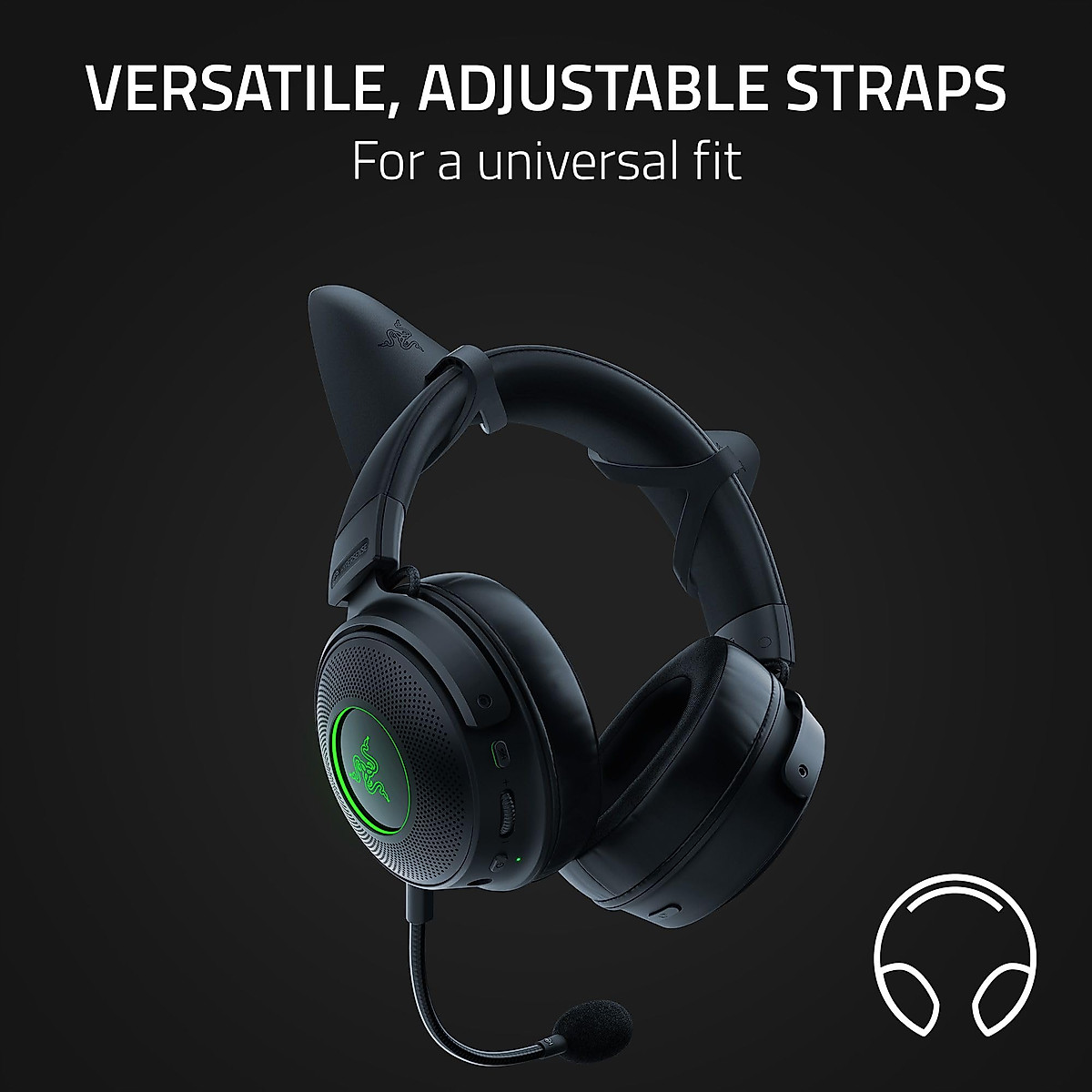 Razer Kitty Ears V2: Clip-on Kitty Ears for Headsets, Gaming Headphones - Universal Fit - Versatile, Adjustable Straps - Lightweight Sillicone - Durable & Comfortable - Classic Black