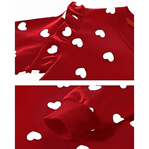 DDSOL Girls Red Sweatshirts Heart Casual Pullover Sweater Cotton Crewneck Ruffle Long Sleeve Holiday Clothes Kids Girl Fall Winter Shirts Tops White Heart 7T