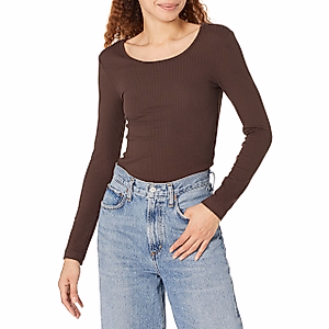 Amazon Essentials Sweater for Women, Long Sleeve Slim-Fit Rib Scoop Neck (Available in Plus Size), Pack of 2, Eggshell White/Espresso, Medium