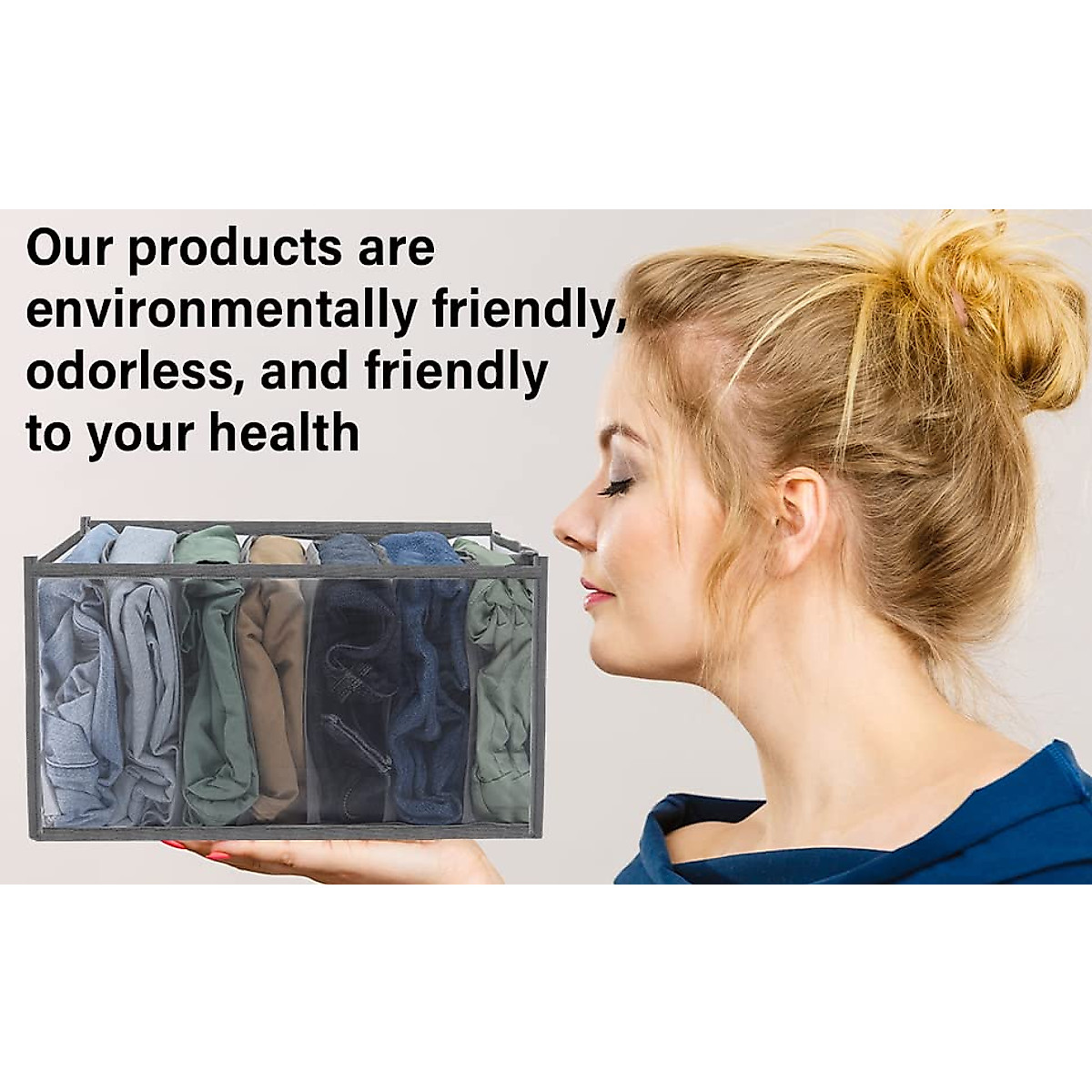 Hodeuineer Wardrobe Clothes Organizer for Jeans,7 Grid Foldable Drawer Organizers For Clothing,Clothes drawer Organizer for Thin Pants,Mesh Clothes Organizer For Folded Clothes(2Pack,Gray Upgraded)