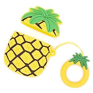 YONOCOSTA Cute Airpods Case, Airpods 2 Case, Pineapple Cool Funny 3D Fruit Shaped Full Protection Shockproof Soft Silicone Charging Case Cover Skin with Keychain for Airpods 1&2
