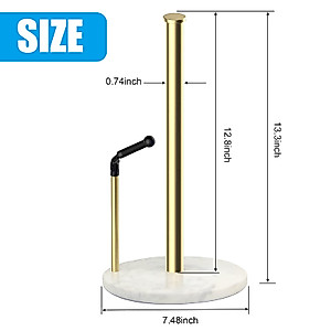 Gold Paper Towel Holder Countertop with Heavy Marble Base,Tension Arm Standing Paper Towel Rack for Easy One-Handed Operation,Rusts-Proof Sturdy,Fits in Kitchen or for Bathroom