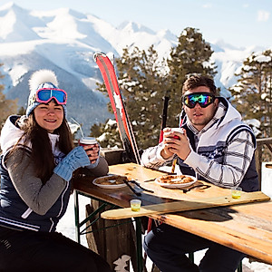 Shot Board Ski 4 Pieces Shot Glass Set with Marker Rustic Wooden Shot Glass Display Case Shot Glass Holder Cute Shot Glasses Drinking Glasses Rack for Restaurant Bar Party Family Gathering (Natural)