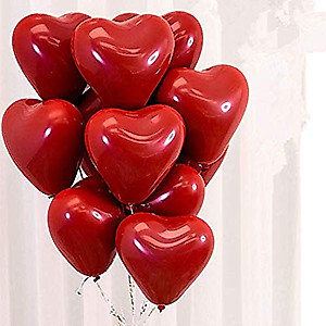 AnnoDeel 50pcs 10inch Red Heart Balloons, Red Heart thick Ruby Double Latex Balloons for Love Bride Wedding Valentine Day Party Decoration Supply