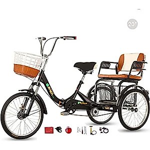 WEIMMIN Adult Tricycle Folding Tricycle for Seniors Comfortable seat 3 Wheel Bicycle with Shopping Basket Double Chain 20 Inch Shock Absorber Front Fork for Parents and Children Maximum Load 400Ib