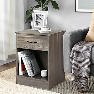 TUSY Black Nightstand with Drawer, Bedside Table Side Table for Small Place, Bed Table End Tables for Living Room Bedroom