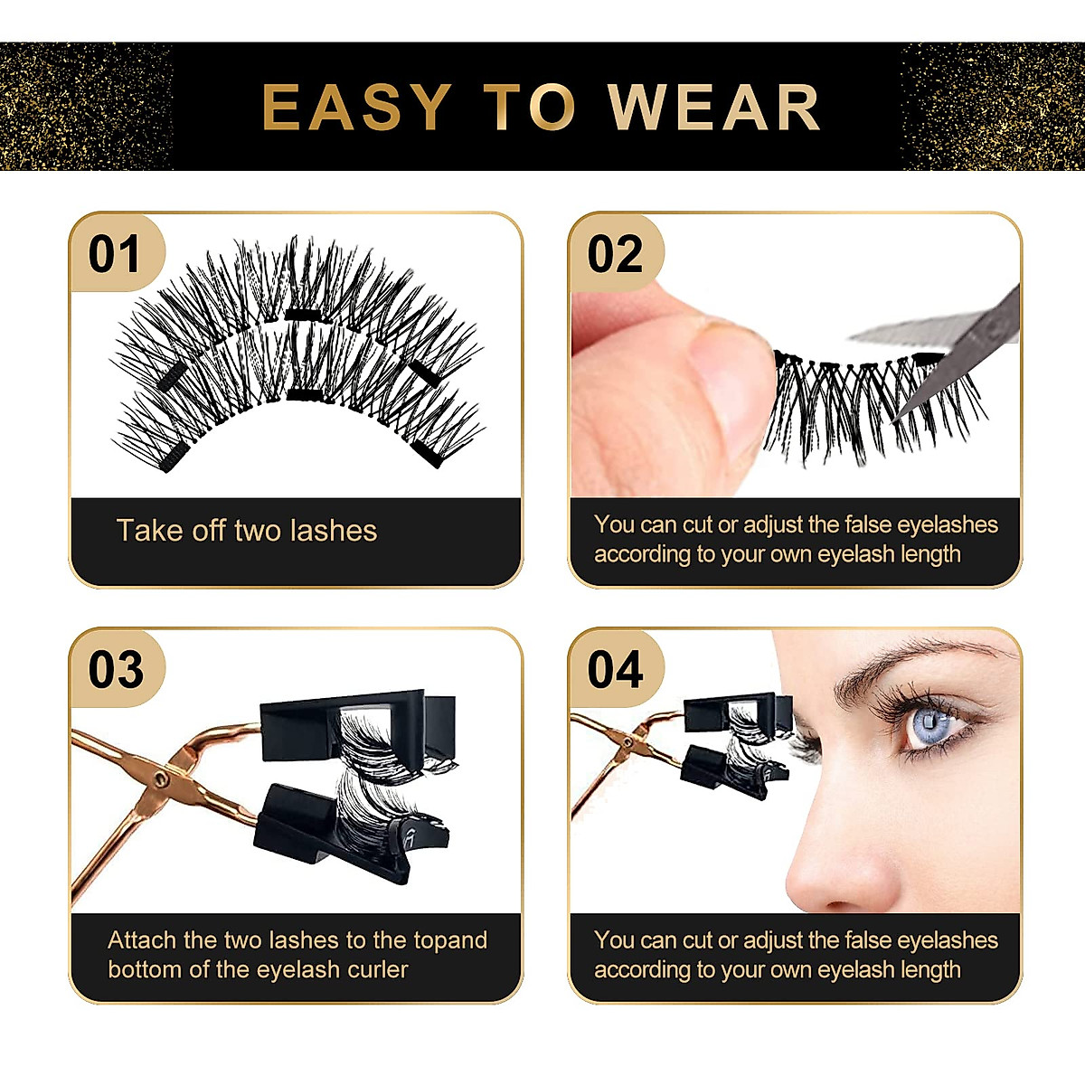 Magnetic Eyelashes without Eyeliner, 3 Pairs Natural Looking Magnetic Lashes without Eyeliner, 3D Effect Reusable Waterproof Fake Eyelashes with Tweezers, Easy to Wear, No Glue Needed