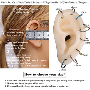 MILACOLATO G23 Titanium 18G Septum Clicker Nose Rings Double Open Stack Conch Daith Earrings Helix Tragus Cartilage Earrings Piercing Jewelry with Clear CZ for Women Men 8MM, Silver Tone