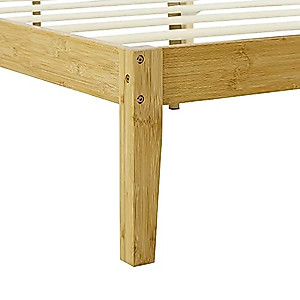 BIKAHOM Austin Solid Bamboo Platform Bed Frame, Twin, 10.5 Inch Modern Solid Bamboo Foundation with Headboard, Wooden Slat Support System, No Box Spring Needed, Easy Assembly, Bedroom Furniture, Honey