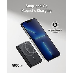 Anker 521 Magnetic Battery (PowerCore Magnetic 5K), 5000 mAh Magnetic Wireless Portable Charger with USB-C Cable, for iPhone 13 / 13 Pro / 13 Pro Max / 13 Mini / 12 / 12 Pro / 12 Pro Max / 12 Mini