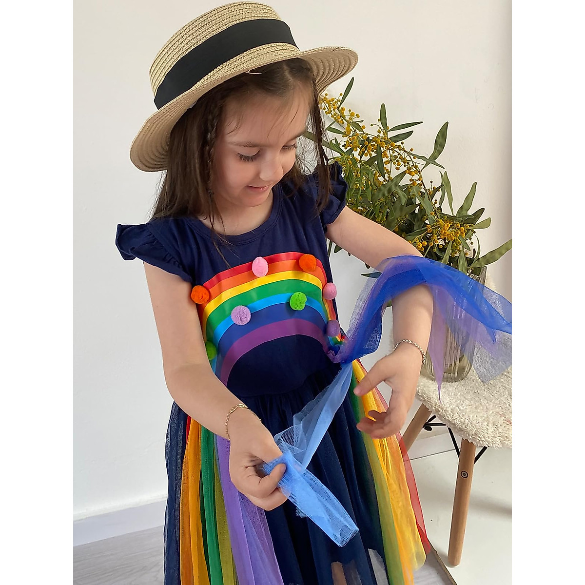 4T Girls Dresses 5T Rainbow Dress Navy Blue Dresses for Girls Flutter Sleeve Holiday Dress Size 5