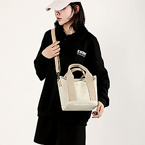 WITATAOGE Large Capacity Multi-Pocket Handbag Canvas Tote Crossbody Shoulder Bag Top Handle Purse for School Daily Travel (Beige)