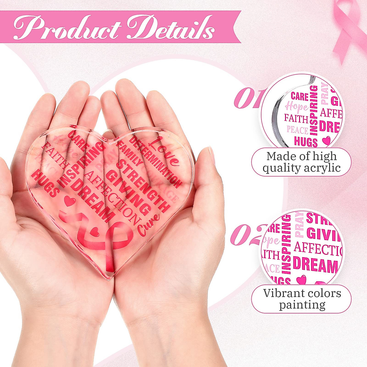 7 Pcs Breast Cancer Gift for Women Pink Ribbon Survivor Present 12 oz Breast Cancer Awareness Tumbler Coffee Mug with Lid Brush Straws Keepsake Raffia Grass Gift Bag Inspirational Gifts for Patients