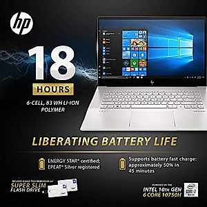 HP Envy 15T 2020 i7-10750H 10th Gen Hexacore CPU,16GB RAM,1TB SSD, GTX 1650Ti 4GB Nvidia Graphics,Wi-Fi 6,Win 10 Pro, USB C, HDMI, 15.6" FHD Non-Touch Version, Silver, 64GB Tech Warehouse Flash Drive
