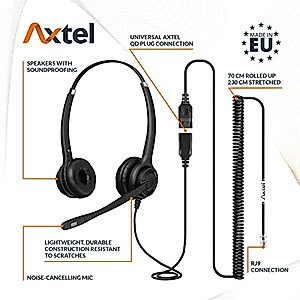 Axtel Bundle Elite HDvoice Duo NC with AXC-04 Cable | Noise Cancellation - Compatible with Cisco 6900, 7800, 7900, 8800, 8900, 9900 Series Phones