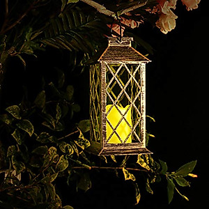 Solar Lantern, IMAGE Solar Outdoor Lantern Waterproof and Durable, led Flicking Flameless Candle Mission Lights, Solar Hanging Lights for Patio, Pathway, Yard and Festival Decoration Amber Yellow