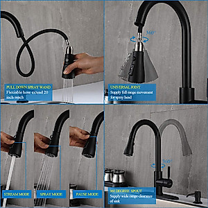 Arofa Matte Black Kitchen Faucet, Kitchen Sink Faucet with Pull Down Sprayer Single Handle Stainless Steel Commercial Modern for 1 or 3 Hole Farmhouse Camper Laundry Utility Rv Bar Sinks