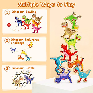 UWBGRT Dinosaur Toys for Kids, Wooden Stacking Toys Set with 16pcs Large Dinosaur Blocks,3 Balance Broads, 2 Balls for 4 5 6 Year Old Toddler