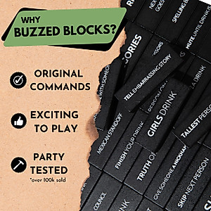 Buzzed Blocks Adult Drinking Game - 54 Blocks with Hilarious Commands and Games on 40 of Them | Perfect Pregame Entertaining Party Starter Game | Novelty Funny Gift (Black)