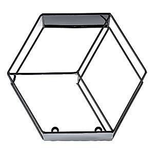 EPMANN Wrought Iron Wall Shelf, Wall Mounted Floating Shelf Hexagonal Shelf Retro Flower Stand Display Stand for Bedroom Living Room Office(Black)