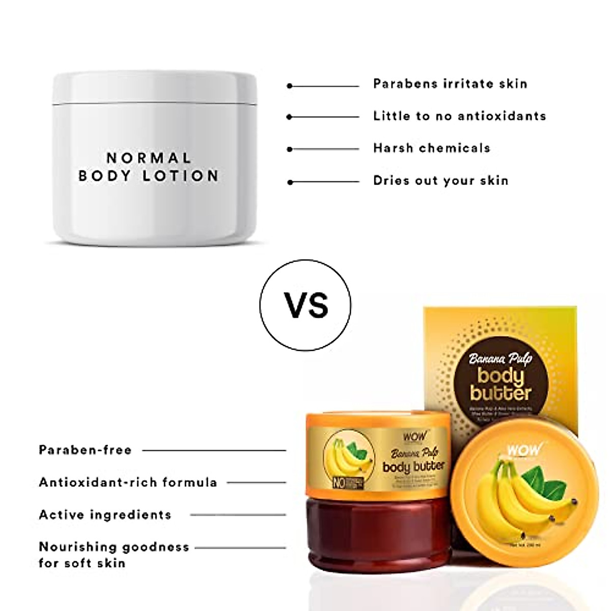 WOW Skin Science Shea Body Butter Almond, Pure Shea Butter for Skin, Body Butters Dry Skin Lotion, Stretch Mark Cream, Hand Lotion for Women, Shea Butter Body Butter Moisturizer Oil (200ml) (Banana)