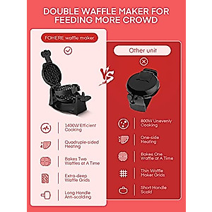 Waffle Maker, Belgian Waffle Maker Iron 180° Flip Double Waffle, 8 Slices, Rotating & Nonstick Plates, Removable Drip Tray, Cool Touch Handle, Black, 1400W