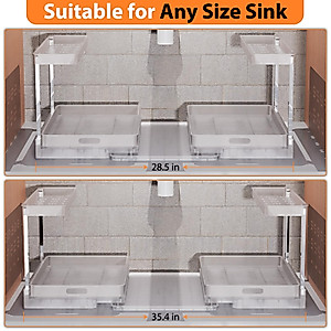 Under Sink Organizers with Waterproof Tray, L-Shaped Under Sink Organizer and Storage, Pull Out Under Cabinet Storage, Under Kitchen/Bathroom Sink Organizer