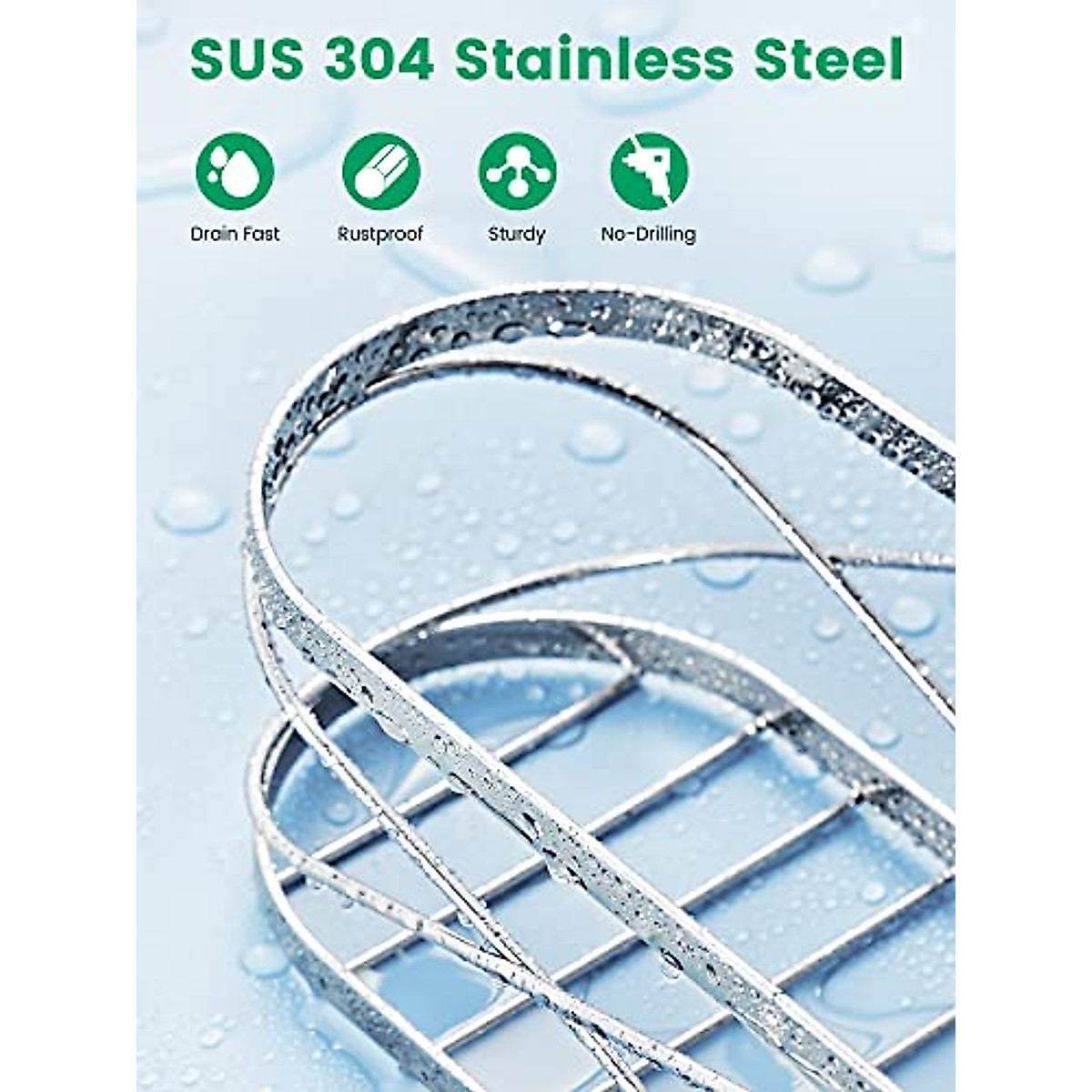 PARAKE Shower Caddy for Bathroom, 2-Pack Self-Adhesive Shower Storage Shelf with 4 Hooks, SUS304 Shampoo Organizer Rack Shower Shelf, Rustproof Large Capacity, for Kitchen Dorm Bath Toilet, Silver