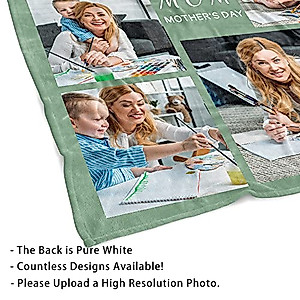 DIYKST Custom Mother's Day Blanket with Photo Collage Text Personalized Photo Blanket for Mom/Grandma/Wife Gifts from Daughter Son Customized Throw Blanket for Mom Birthday Made in USA