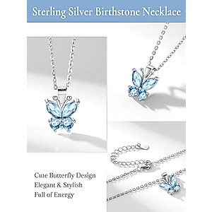 SILVERCUTE Light Blue Butterfly Pendant Necklace 925 Sterling Sterling Silver Cute Insect Animal Pendant & Chain for Women