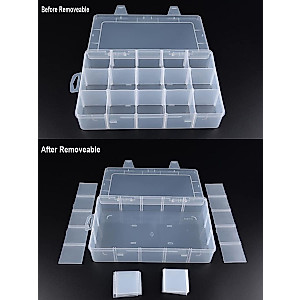15 Grids Plastic Compartment Container, Clear Storage Organizer Box Case with Adjustable Divider Removable Grid for Art DIY Crafts Jewelry Beads Fishing Hook