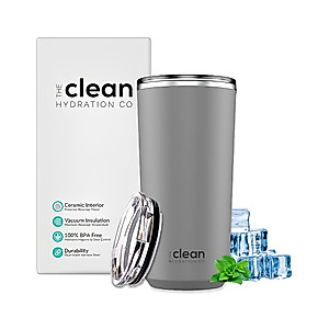 The Clean Hydration Company Tumbler Insulated with Lid, Double-Wall Vacuum, 20 Oz Travel, Office Tumbler, Hot & Cold Drinks, Ceramic Interior, Spill-Proof, BPA-Free, No Metal Taste