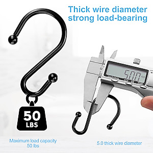 BellRhein Shower Curtain Hooks, Metal Shower Hooks for Shower Curtain Rod, Rust Proof Metal Shower Curtain Rings, S Hook Set of 12, Black.