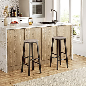 HOOBRO Bar Stools Set of 2, Counter Height Bar Stools, 25.8" Bar Stools for Kitchen Island, Industrial Kitchen Bar Chairs, for Dining Room, Kitchen, Bar, Greige and Black BG07BY01G1