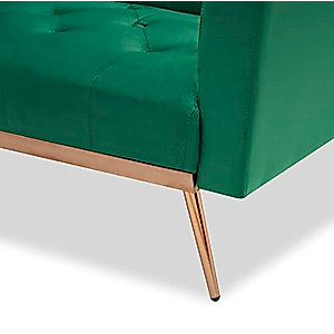 Eafurn Button Tufted Futon Bed, Modern Convertible Loveseat, Comfy Upholstered Folding Sofa & Couches with Armrest for Apartment, Compact Sofabed, Green Velvet 68.3" w/Wood Trim
