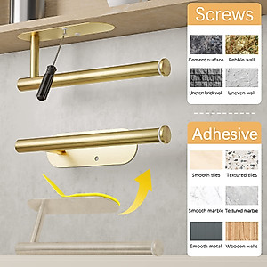 Youdian Adjustable Paper Towel Holder Under Cabinet,Under Counter Paper Towel Holder Wall Mount for Kitchen Bathroom Organization Storage,Adhesive and Screws,Stainless Steel,14.76 inch with 5 Hooks