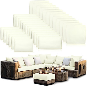 Mindsoft 30 Piece Patio Cushion Cover Replacement Outdoor Patio Cushion Replacement Cover for Wicker Rattan Patio Furniture Slipcovers Set for Seat and Back Sectional Sofa Couch Covers with Zipper