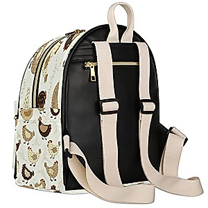 Cute Chicken Mini Backpack Purse for Women, Chicken Pattern Leather Small Backpack Casual Travel Daypacks Shoulder Bag for Girls Teen