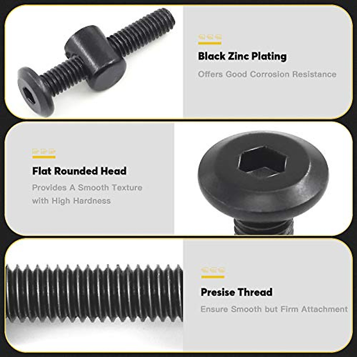 Mardatt M6 x 35mm 50PCS Black Zinc Plated Hex Socket Head Furniture Screws Bolts and Barrel Nuts for Furniture