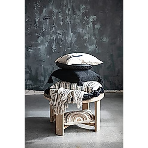 Bloomingville Rustic Boho Decorative Cotton and Linen Lumbar Embroidered Abstract Sunrise Pattern Pillow, Multicolored