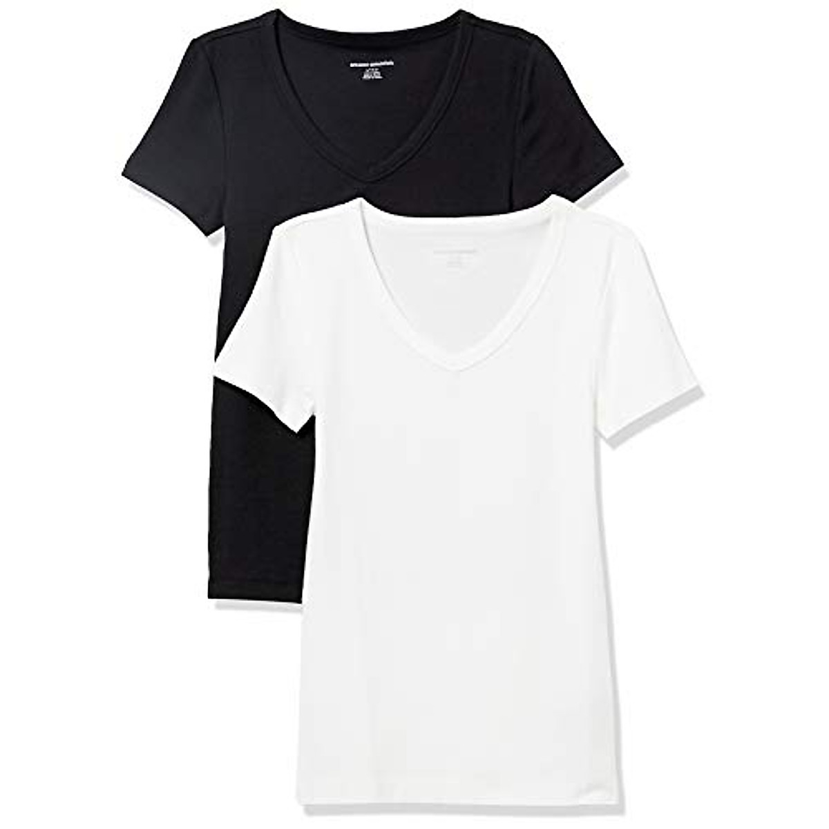 Amazon Essentials Women's Slim-Fit Short-Sleeve V-Neck T-Shirt, Pack of 2, Black/White, Large