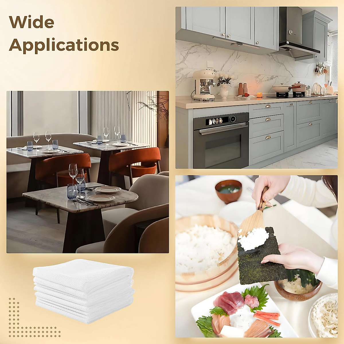 4 Pcs Rice Net, 43.3"×39.4" Sushi Rice Cooking Net, Non-Stick Fine Mesh Rice Cooker Napkins, Tetoron Rice Nets, Cooking Steam Cloths for Homes, Restaurants, Camping