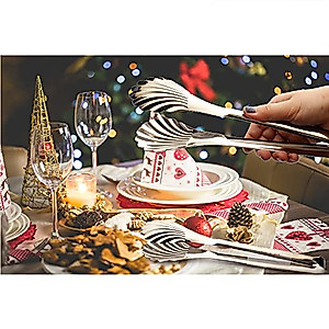 Enwinner Buffet Salad Serving 2 Tongs 4 Serving Spoons, 9 inch Catering Chef Food Salad BBQ Serving Utensils, Set of 6(stainless steel) (2 tongs+4 spoons)