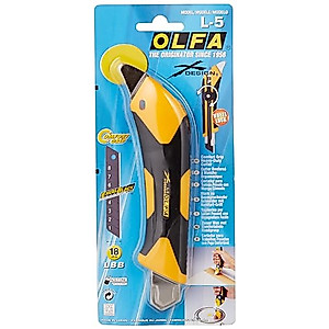 OLFA 18mm Heavy-Duty Utility Knife (L-5) - Multi-Purpose Custom Cutting Depth Precision Knife w/Reinforced Fiberglass Handle & Snap-Off Blade, Replacement Blades: Any OLFA 18mm Blade