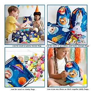 PADELO 12 Pack Space Party Favor Bags Party Supplies Goodies Drawstring Bags for Kid's Birthday as Loot and Goodies bags for Boys Girls Gifts Candy and Snacks School Travel Toy Storage Bag