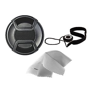 Canon Rebel T5 Lens Cap Center Pinch (67mm) + Lens Cap Holder + Nw Direct Microfiber Cleaning Cloth.