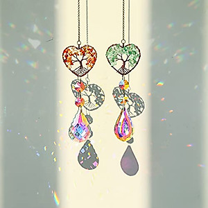 Pack 2 Crystal Prisms Suncatchers with The Tree of Life Ornaments Crystal Hanging Pendants Garden Sun Cather for Window Rainbow Decoration