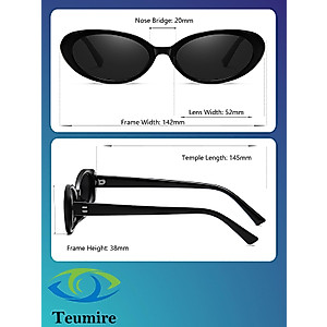 Teumire Retro Oval Sunglasses for Women Men 90s Style Vintage Small Sun Glasses UV400 Protection Shades(Black)
