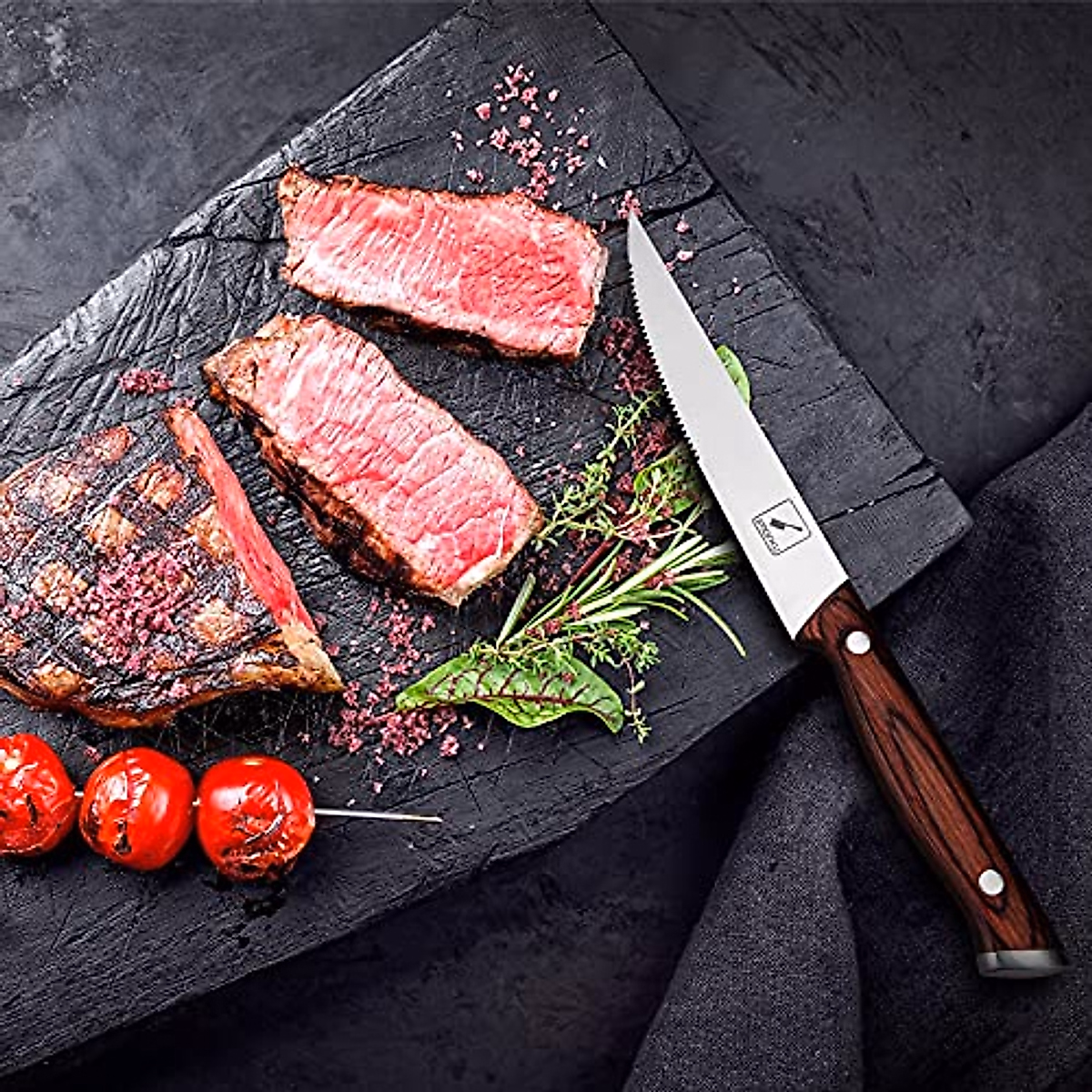 imarku Steak Knives, Steak Knives Set of 6, Japanese HC Steel Premium Serrated Steak Knife Set with Ergonomic Handle and Gift Box